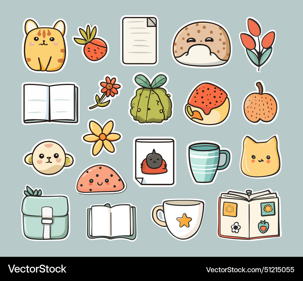 Cartoon diary stickers set in simple style sticky Vector Image