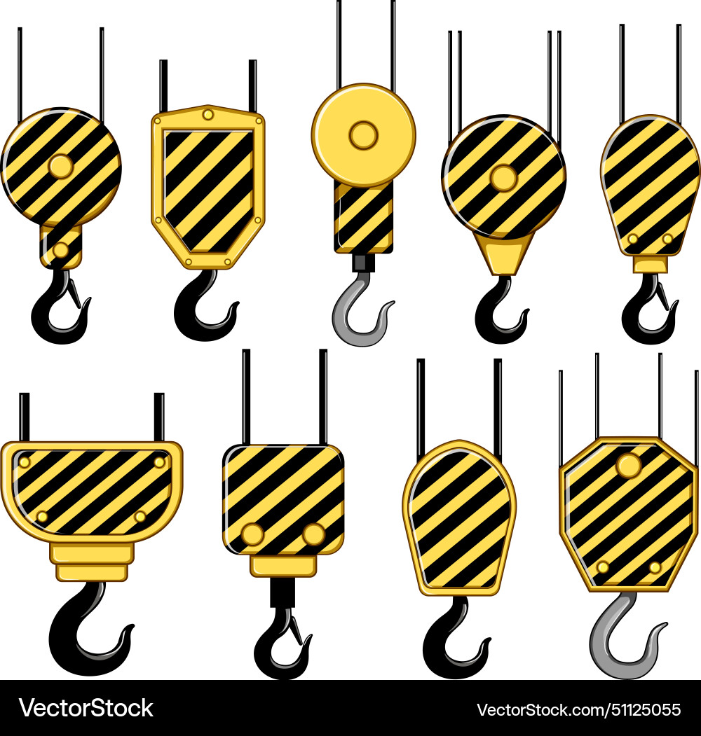 Crane hook set cartoon Royalty Free Vector Image