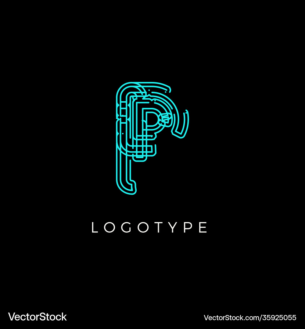 Cyber letter p for digital technology logo concept