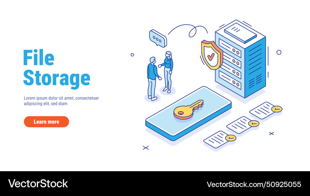 File storage outline isometric concept securely Vector Image