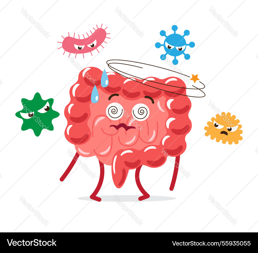 Gastroenteritis intestine cartoon character Vector Image