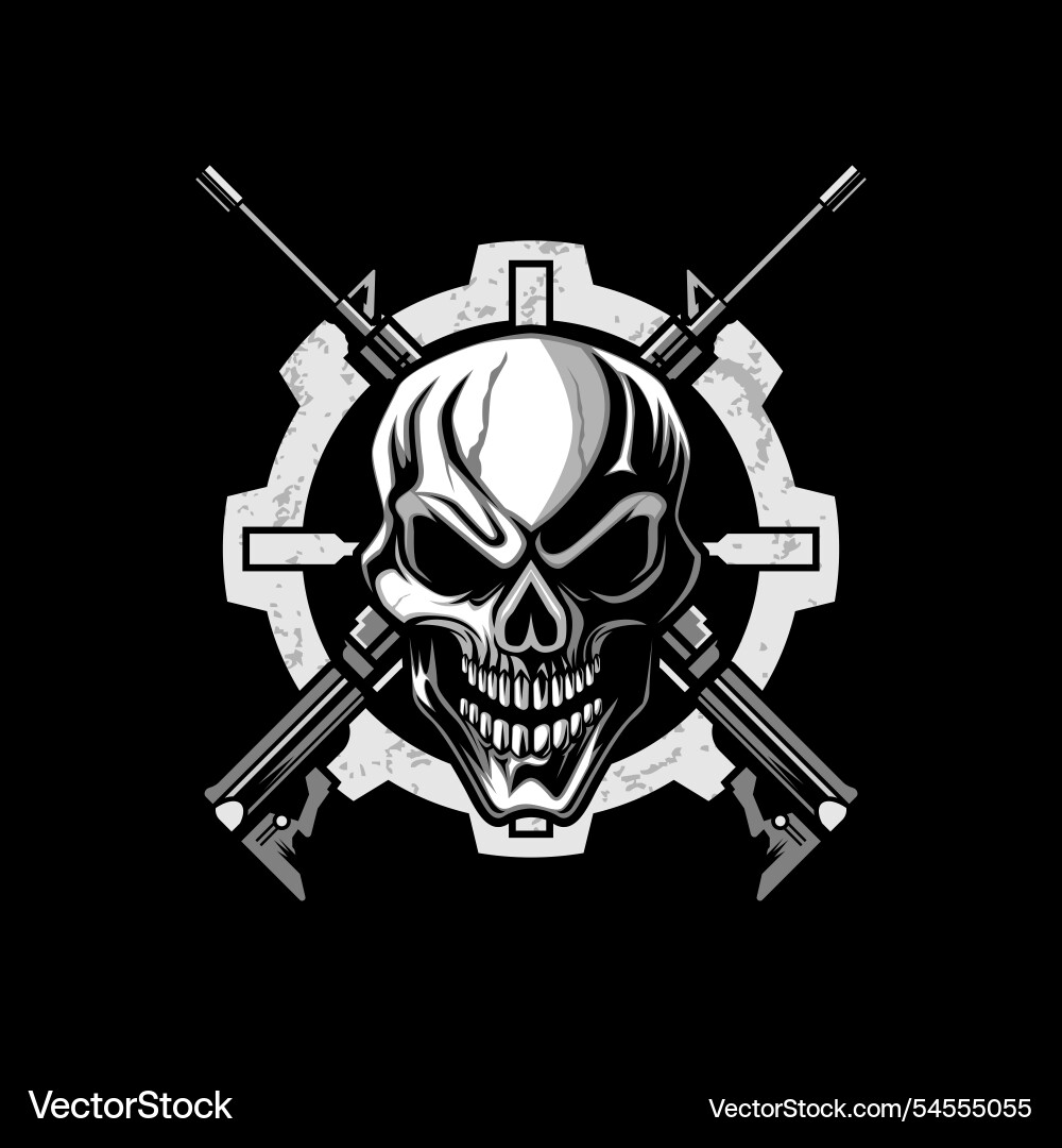 Skull and two crossed automatic assault rifles Vector Image