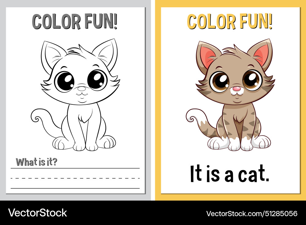 Coloring and learning activity with cute cat Vector Image