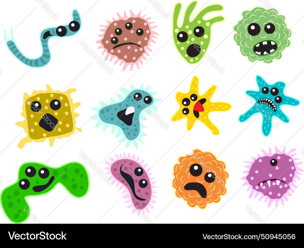 Cute cartoon bacteria or microbe icons – Royalty-Free Vector | VectorStock