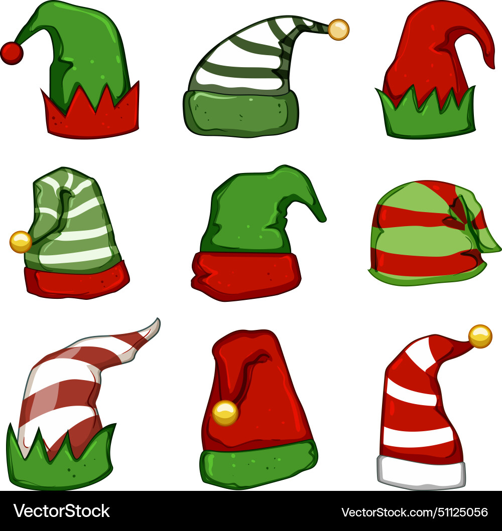 Elf Santa Hat Set Cartoon Royalty Free Vector Image