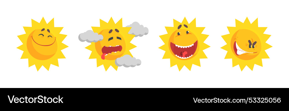 Funny sun character with rays and face emotion Vector Image