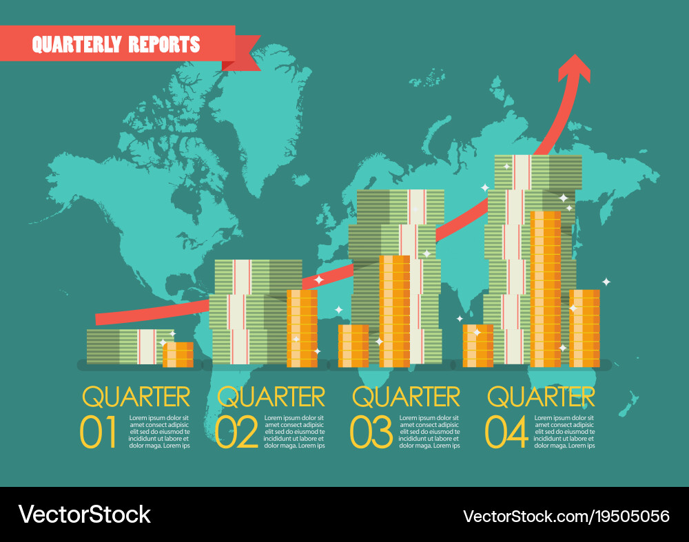 Quarterly reports with wolrld map infographic Vector Image