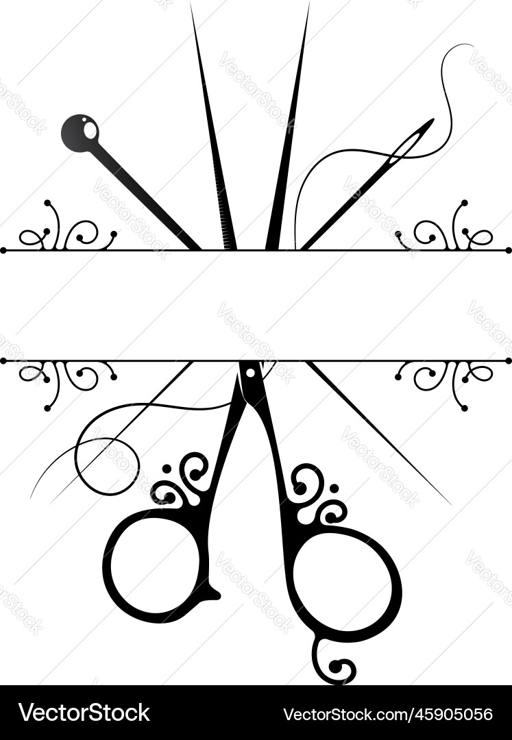 Scissors with a sewing needle and thread pattern Vector Image