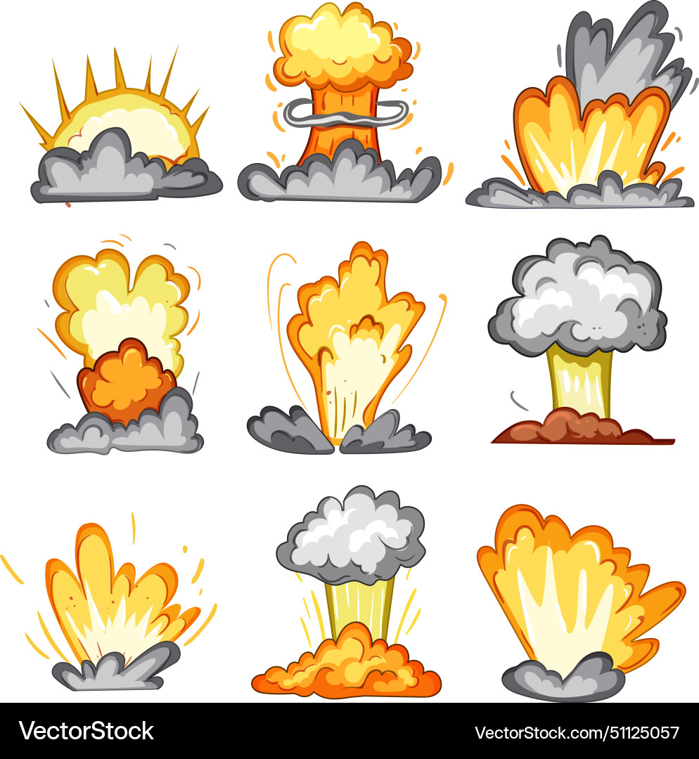 Explosion effect set cartoon Royalty Free Vector Image