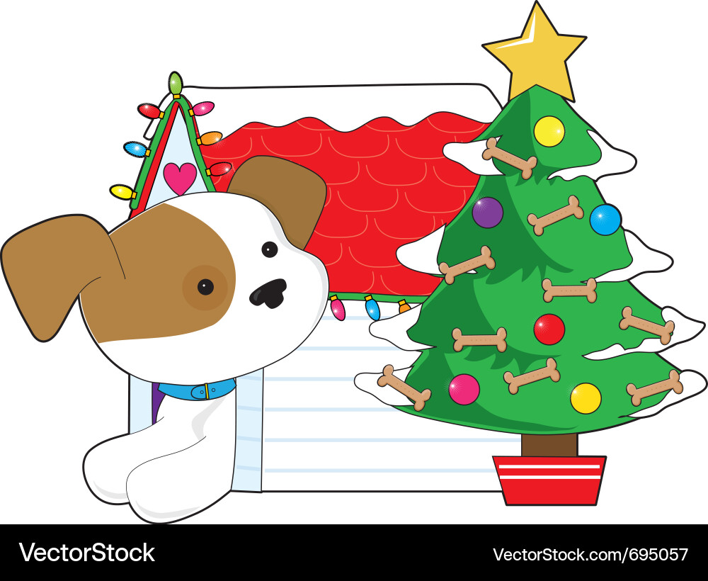 Festive Dog & Christmas Tree Royalty Free Vector Image