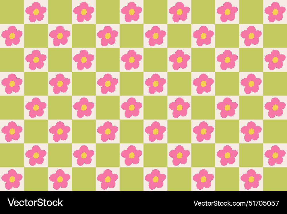 Groovy retro pattern with pink daisy flowers Vector Image