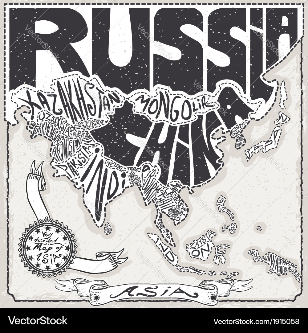 Asia map on vintage handwriting page Royalty Free Vector