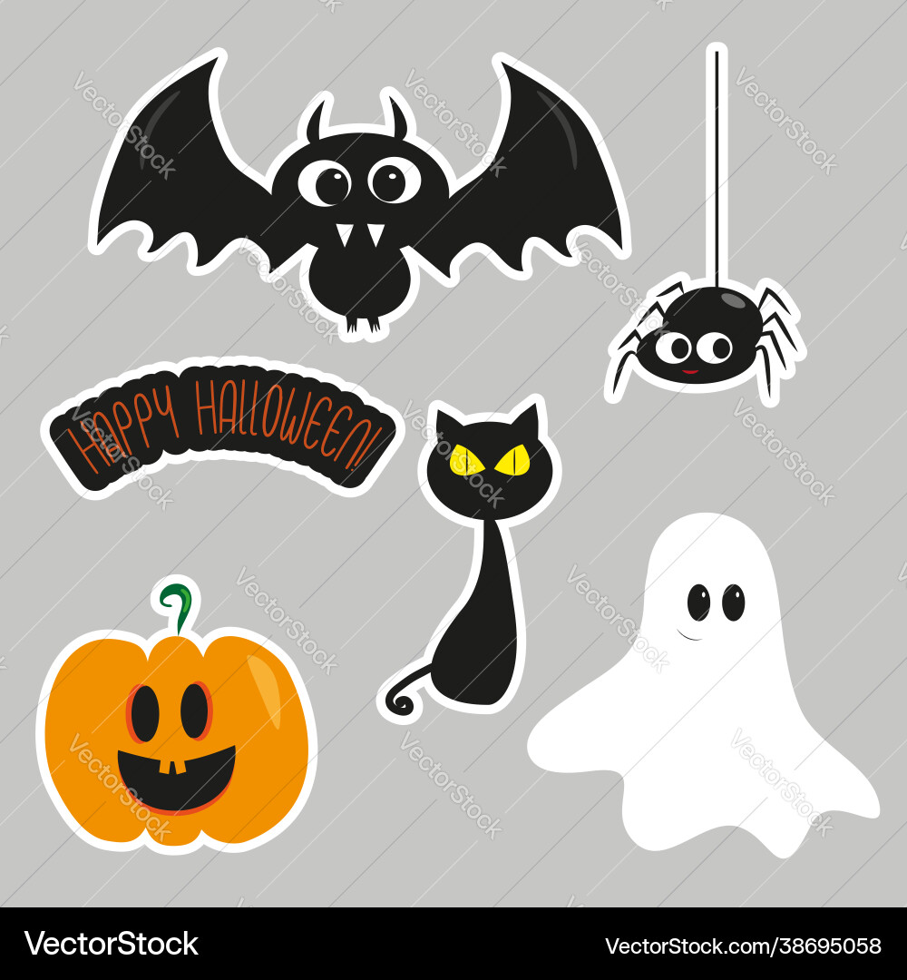 Halloween cartoon sticker set Royalty Free Vector Image