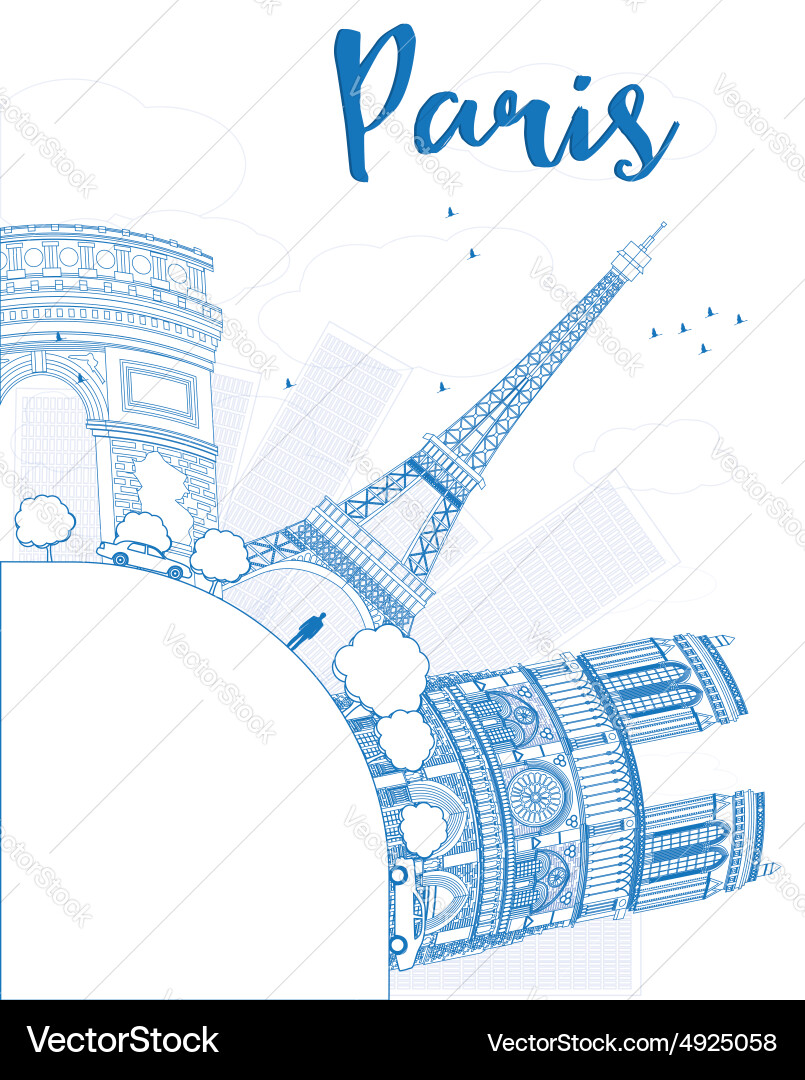 Paris Skyline Outline - Iconic Landmarks Vector Image