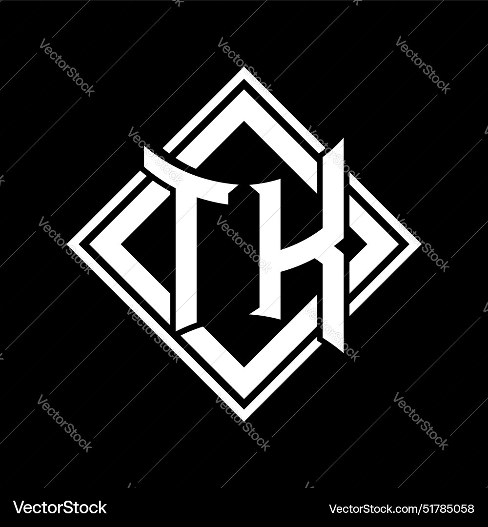 Tk letter logo abstract shield shape with square Vector Image