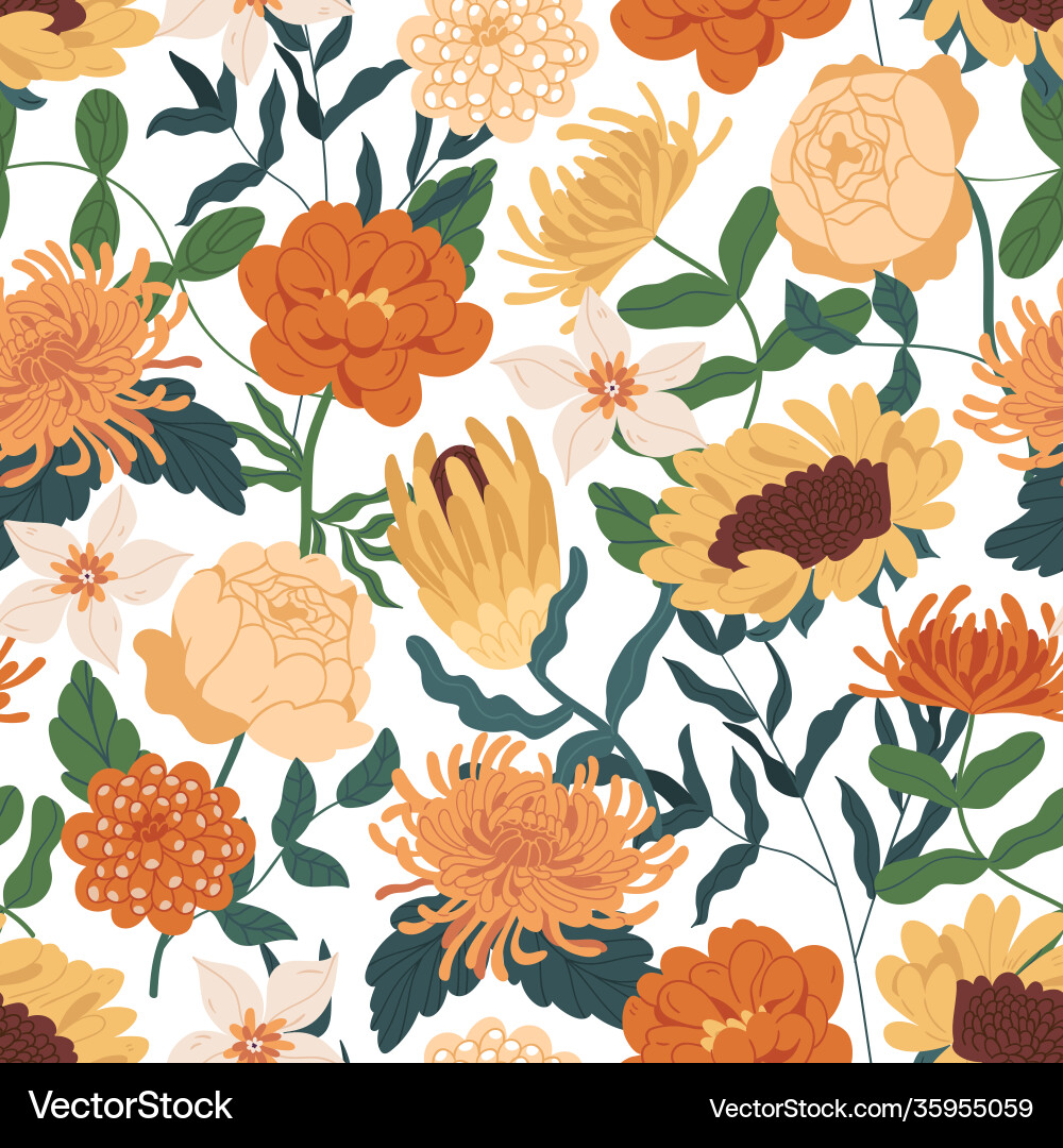 Elegant seamless floral pattern with fall flowers Vector Image