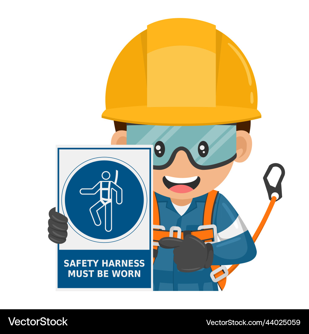Industrial worker with safety harness mandatory Vector Image