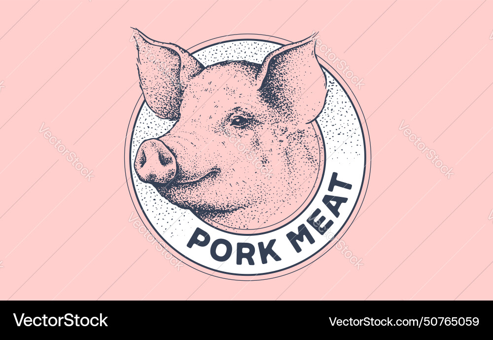 Pork pig hog head meat tag label Royalty Free Vector Image