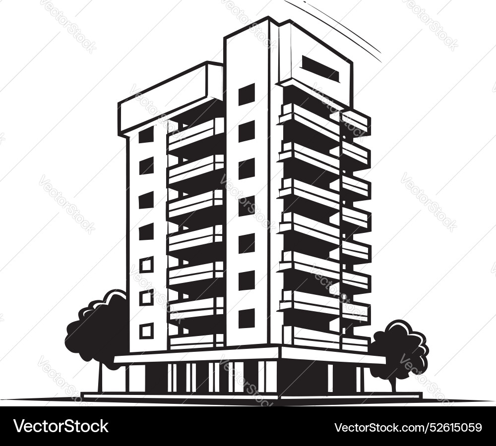 Shadowy residential tower outline black Royalty Free Vector