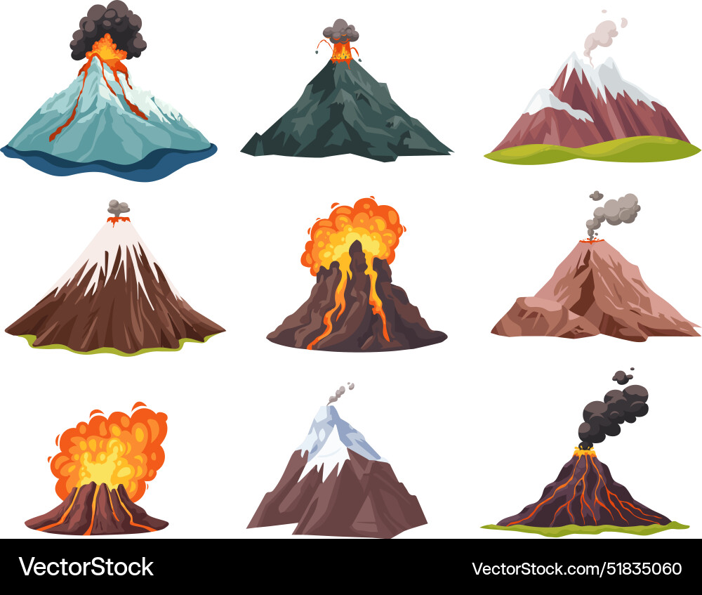 Cartoon volcano eruption active volcanoes Vector Image
