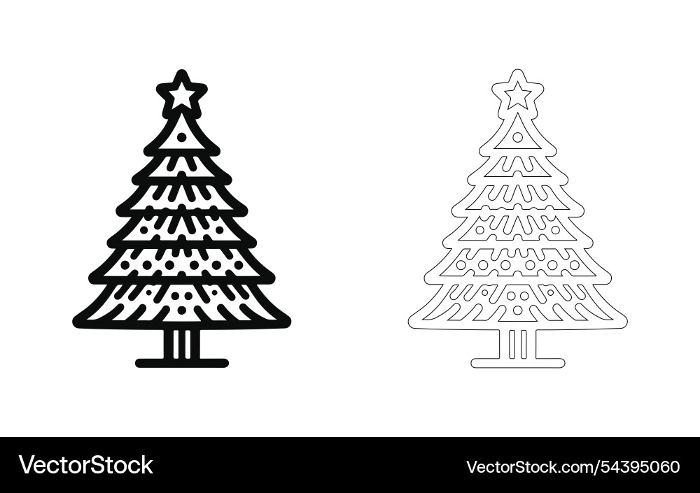 Christmas tree with line art on white background Vector Image