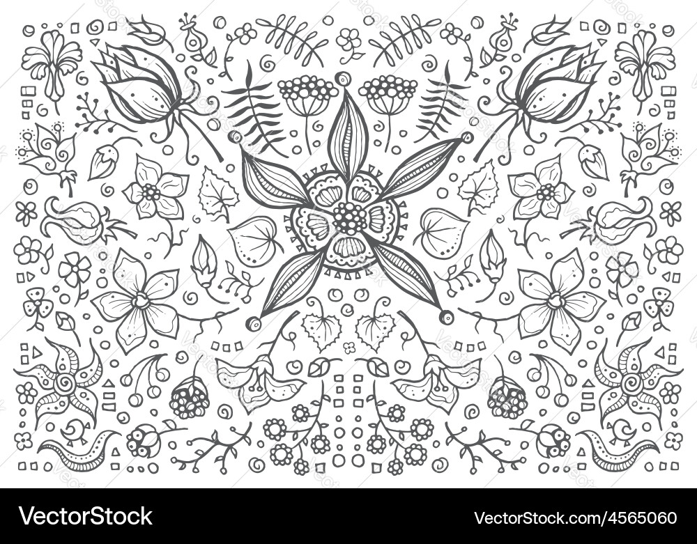 Hand drawn vintage floral retro Royalty Free Vector Image