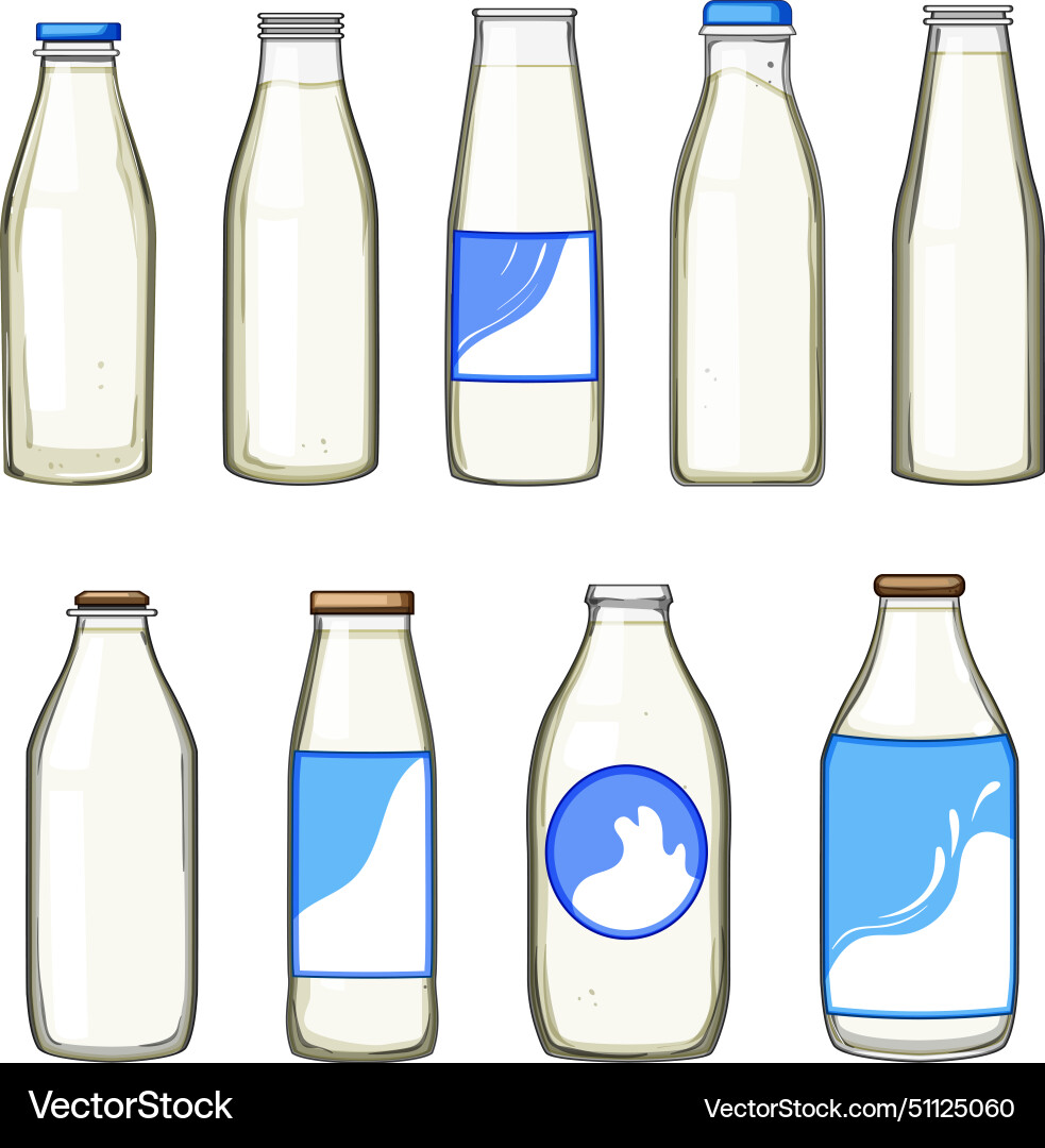 Milk bottle set cartoon Royalty Free Vector Image