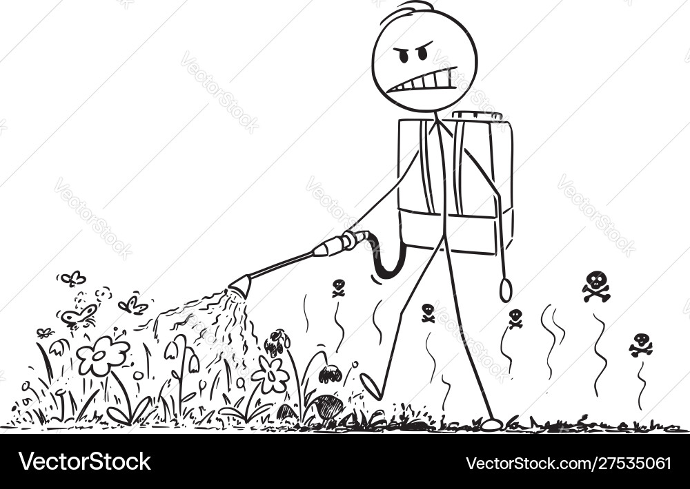 Cartoon man spraying herbicide Royalty Free Vector Image