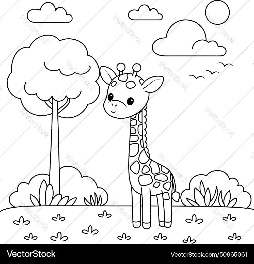 Cute giraffe coloring page for kids Royalty Free Vector