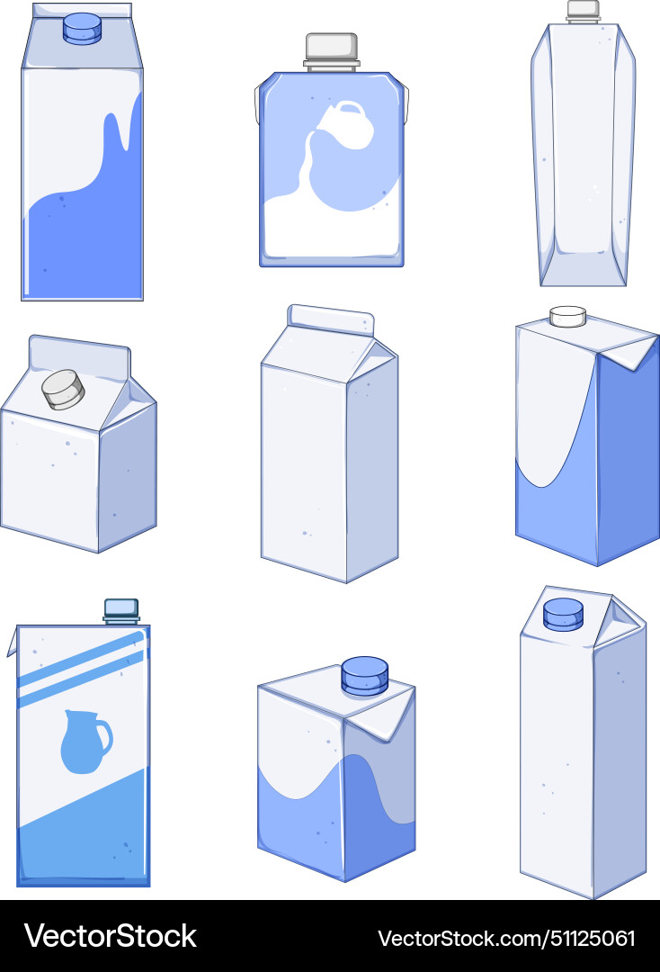 Milk box set cartoon Royalty Free Vector Image