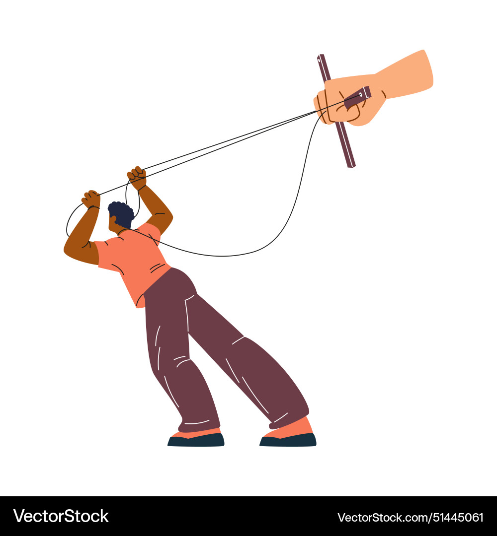 Puppet afro man controlled by hand fights Vector Image