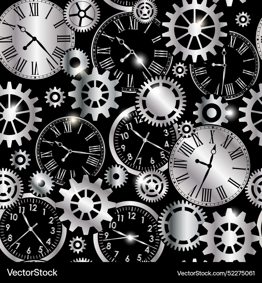 Silver metallic mechanical gears and clocks Vector Image