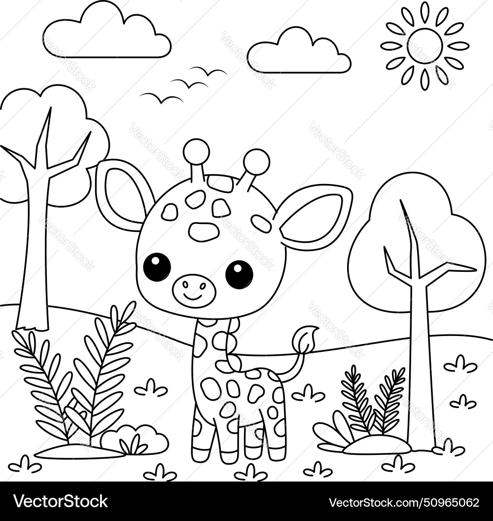Cute giraffe coloring page for kids Royalty Free Vector