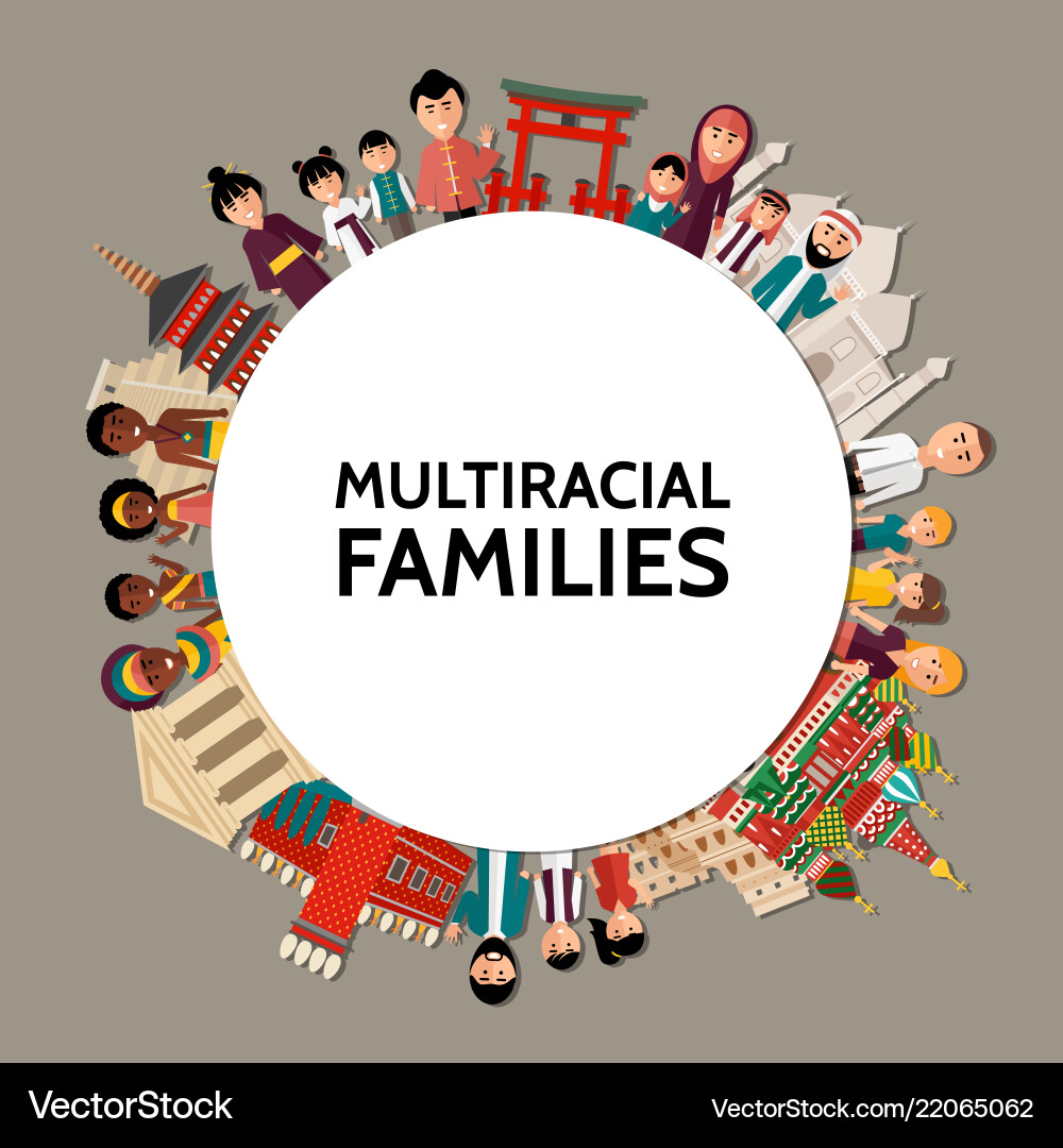 Flat multiracial people round concept Royalty Free Vector