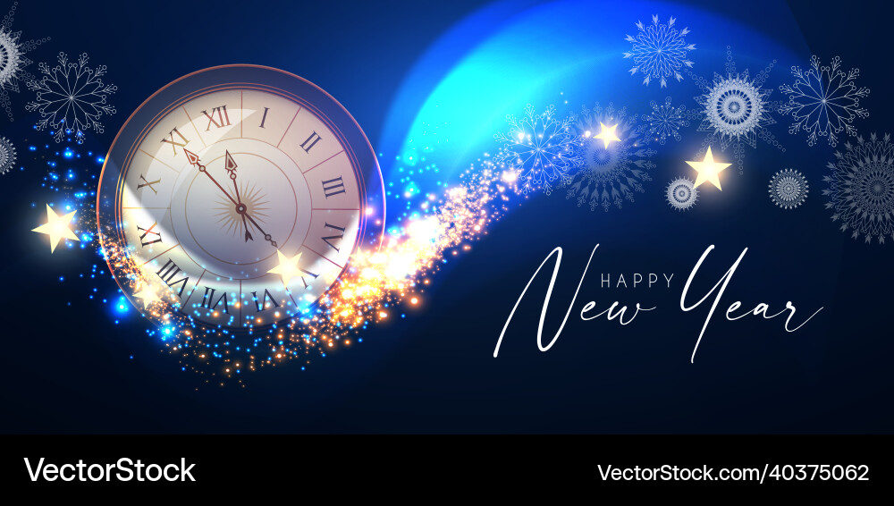 Happy new year countdown clock and fireworks Vector Image