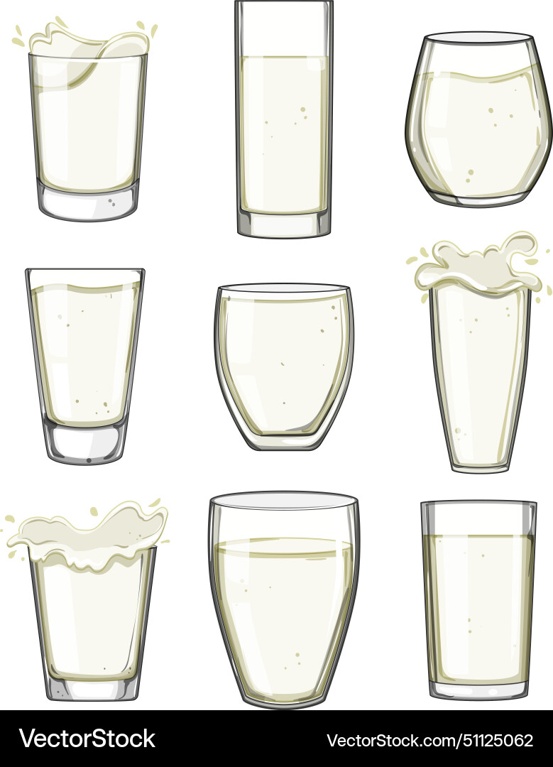 Milk cup set cartoon Royalty Free Vector Image