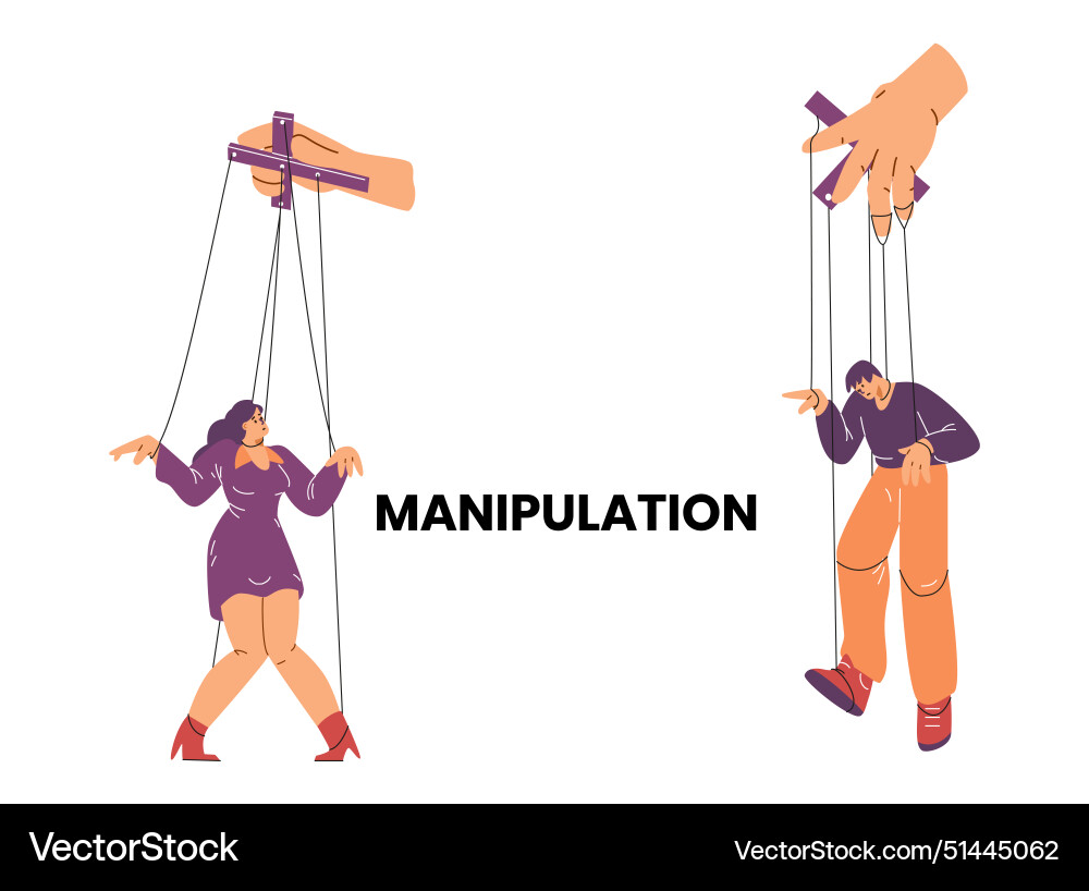 Obedient puppet woman and man controlled by hand Vector Image