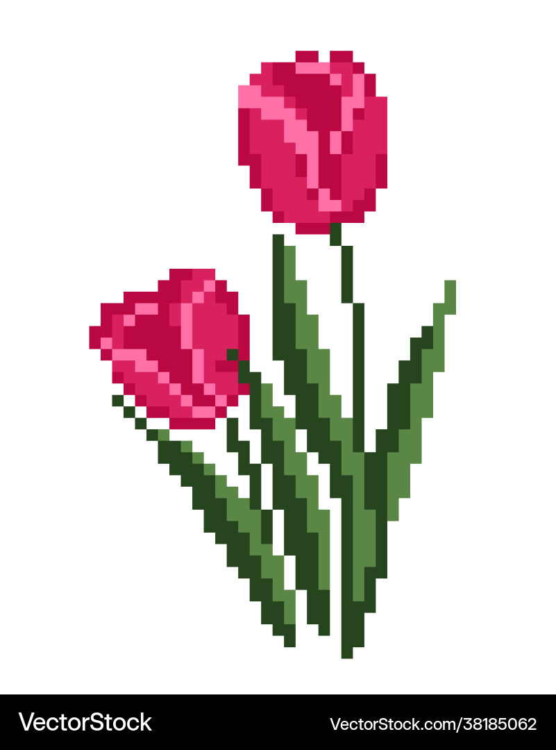 Pixel tulip flower isolated red for game assets Vector Image