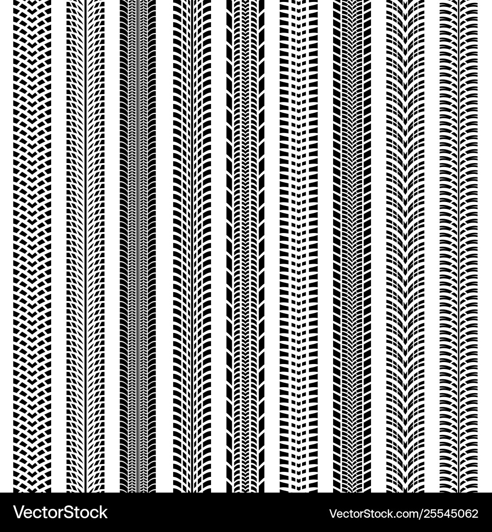 Tire tracks big seamless collection set Royalty Free Vector
