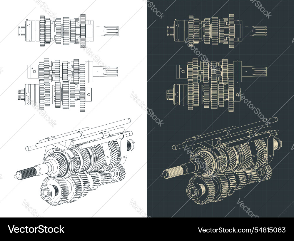 Gearbox mechanisms blueprints Royalty Free Vector Image