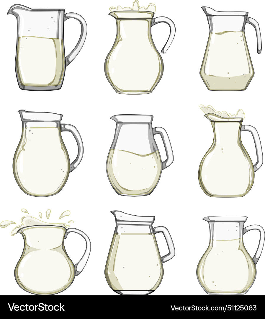 Milk jug set cartoon Royalty Free Vector Image
