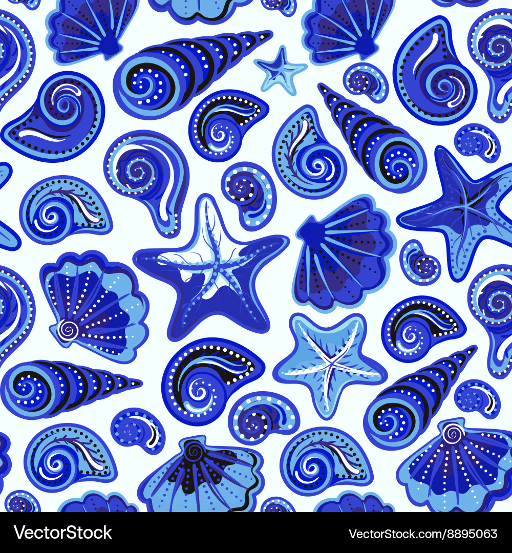 Seamless pattern with sea shells and starfish Vector Image