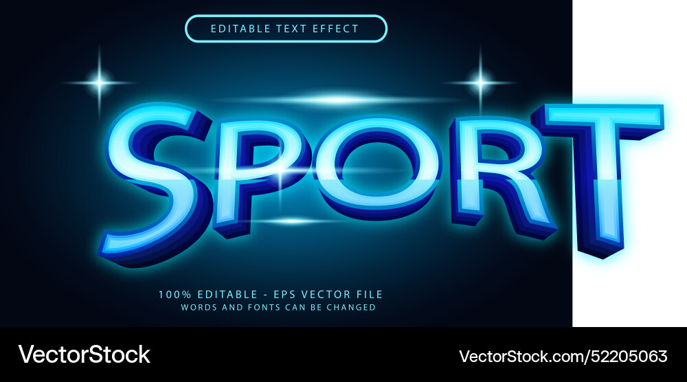 Sport blue light color 3d editable text effect Vector Image