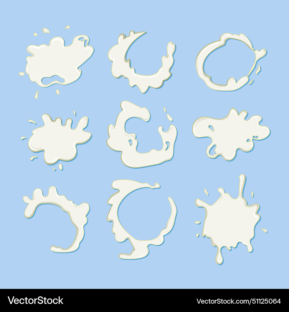 Milk splash set cartoon Royalty Free Vector Image