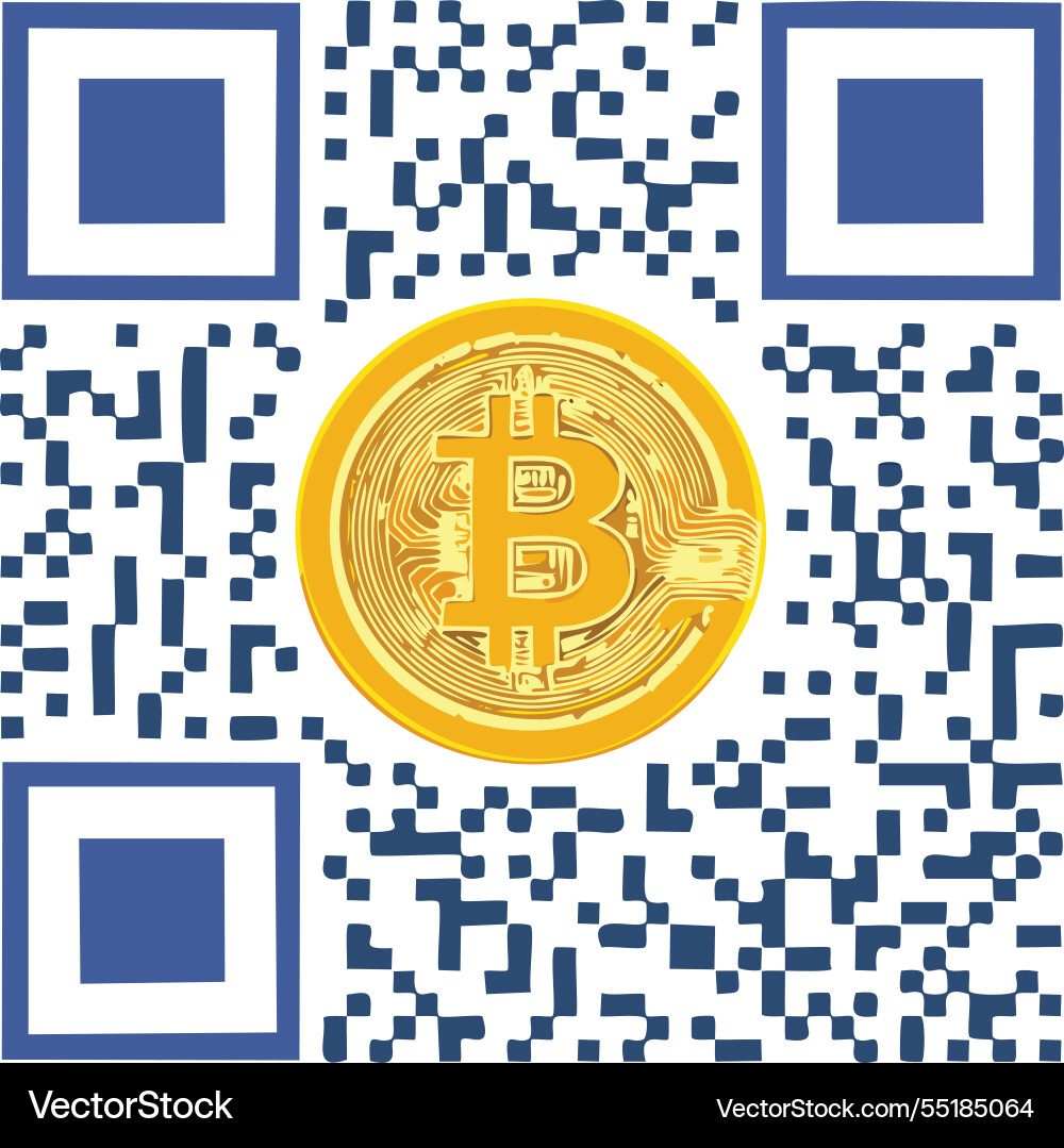 Qr code with bitcoin logo Royalty Free Vector Image