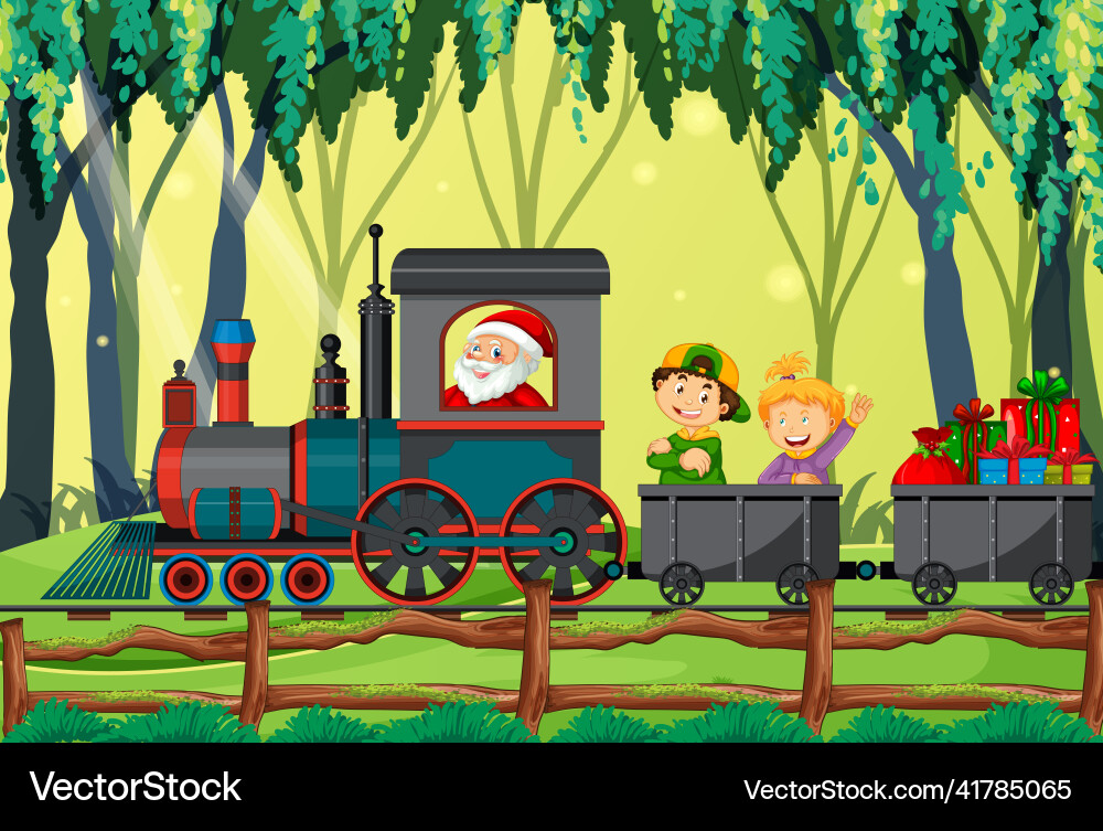 A kids in train with natural scene Royalty Free Vector Image