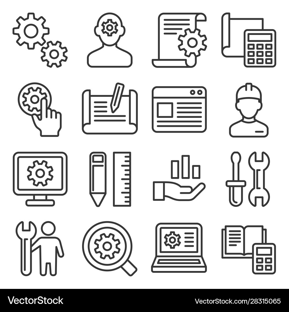 Engineering and manufacture icons set on white Vector Image