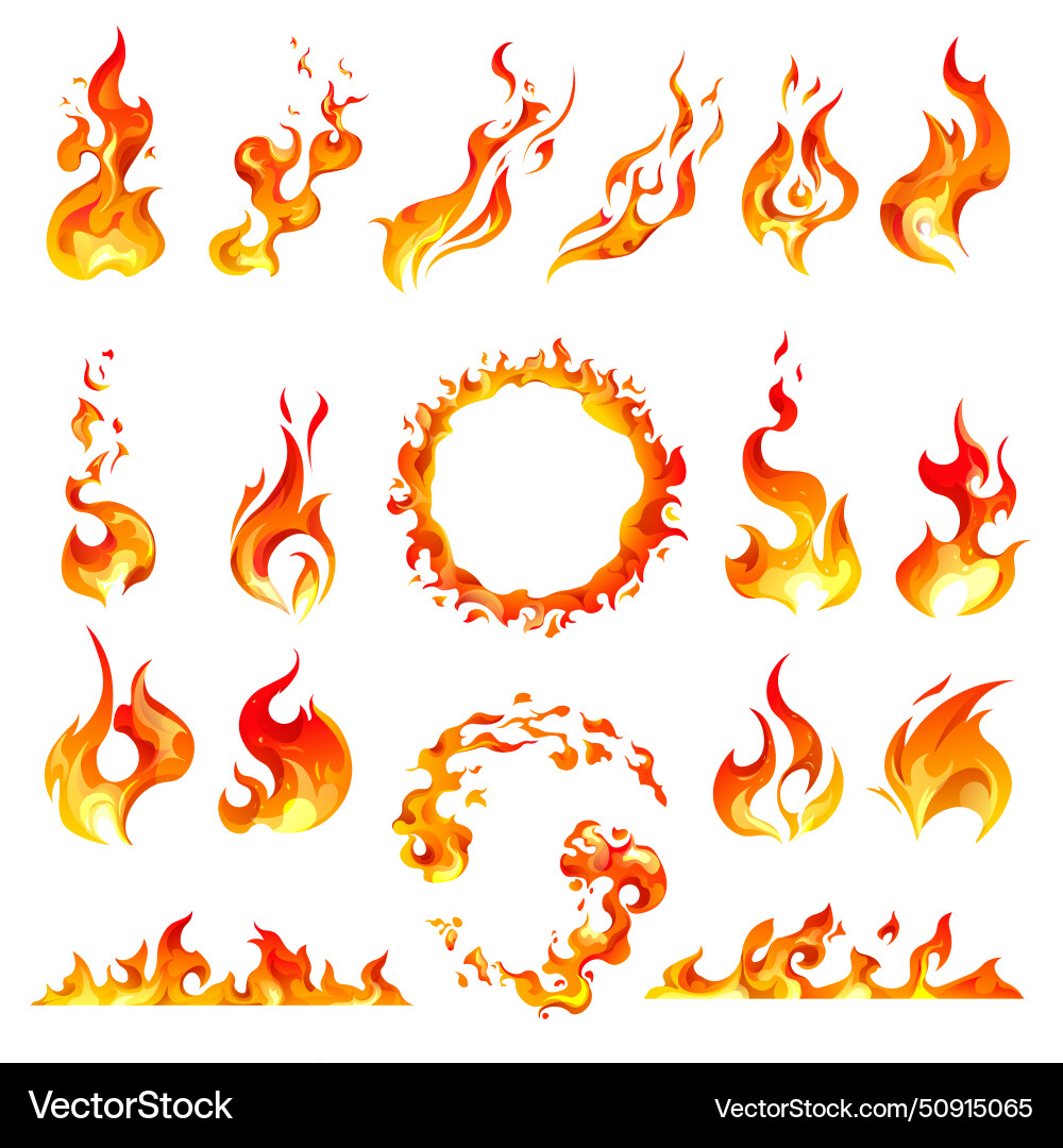 Fire and flames circle frame blazing burning Vector Image