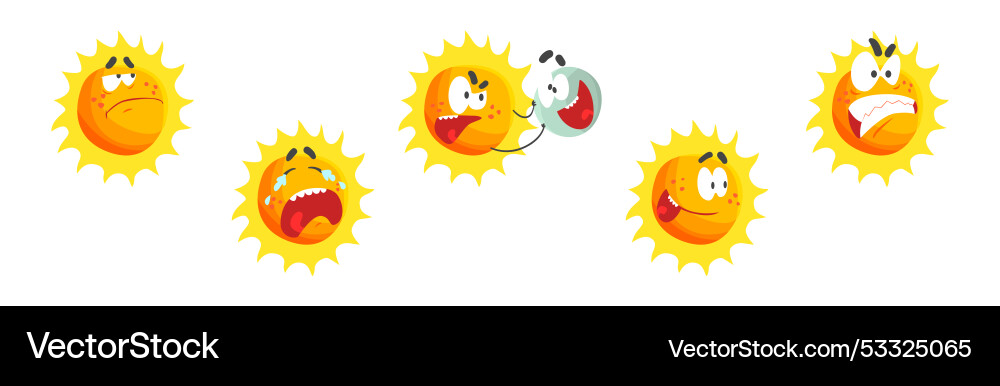 Funny sun character with rays and face emotion Vector Image