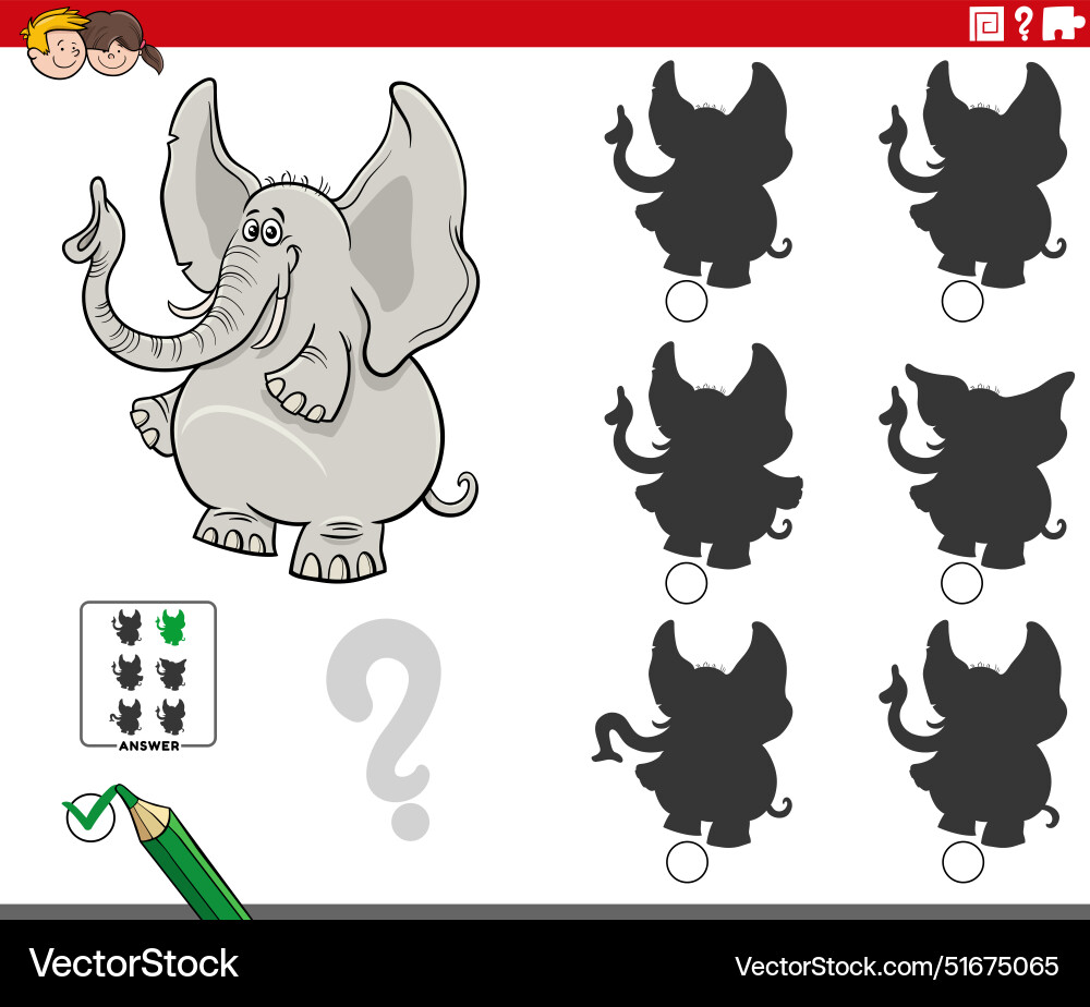 Shadow game with cartoon elephant animal character